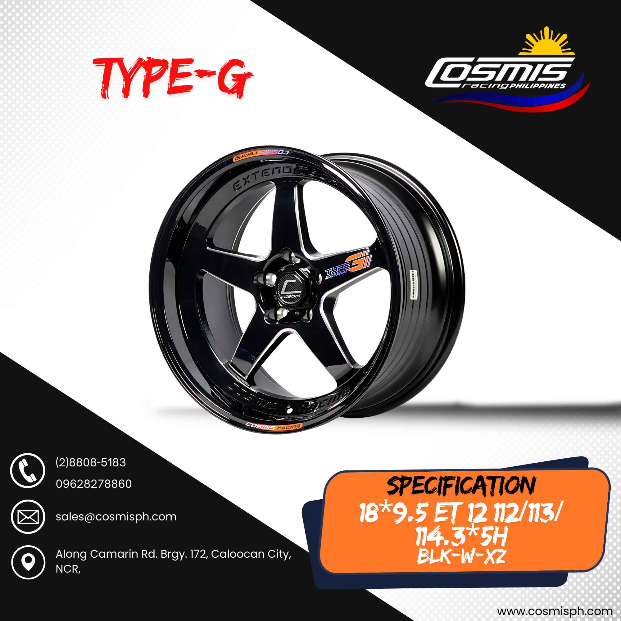 COSMIS TYPE-G 18*9.5 et12 5*114.3/113/112 (BLK-W-XZ) 1pc – Cosmis ...
