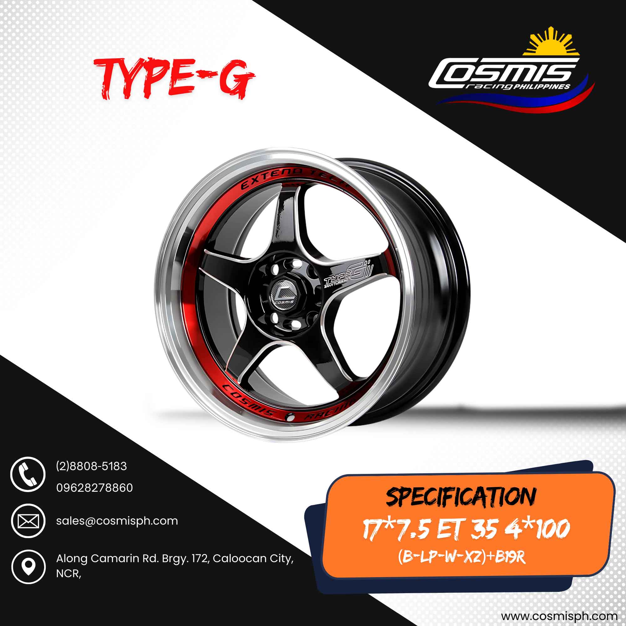 COSMIS TYPE-G 17*7.5 et35 4*100 (B-LP-W-XZ)+B19R) 1pc – Cosmis Philippines
