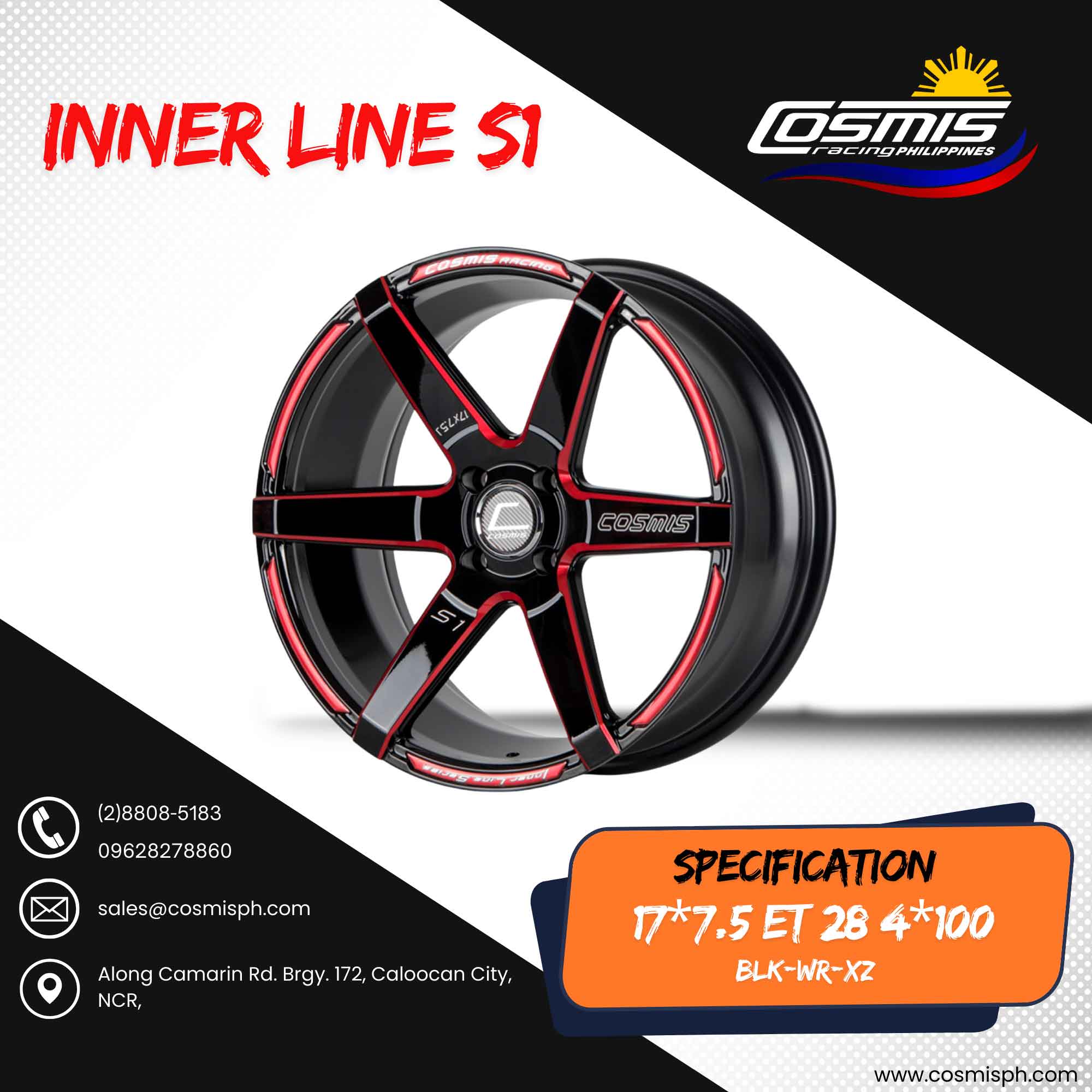 COSMIS INNERLINE S1 17*7.5 et28 4*100 (BLK-WR-XZ) 1pc – Cosmis Philippines