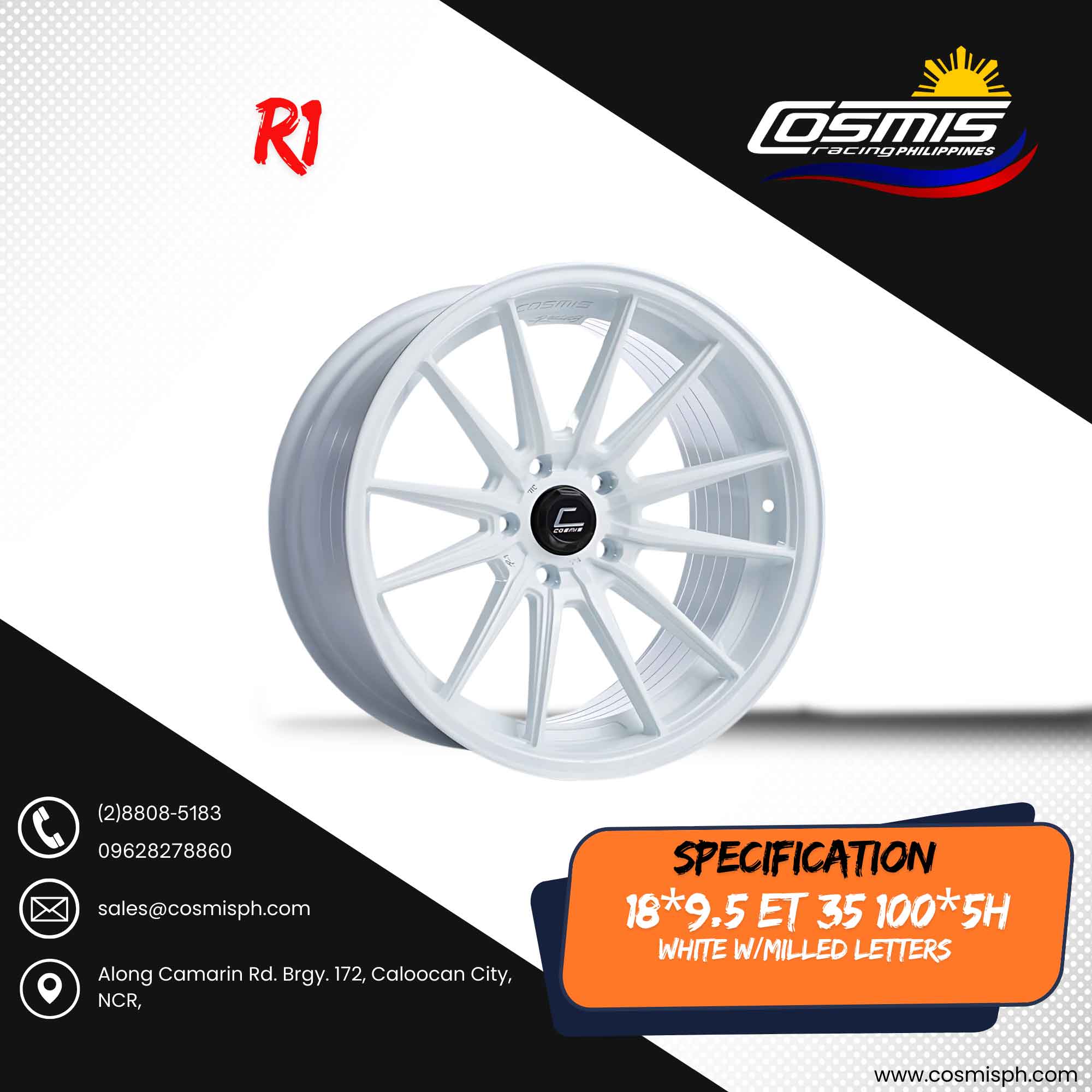 COSMIS R1 18*9.5 et35 5*100 (White) 1pc – Cosmis Philippines