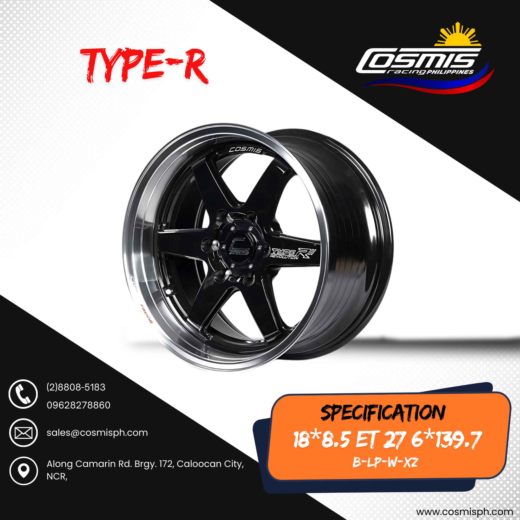 COSMIS TYPE-R 18*8.5 et27 6*139.7 (B-LP-W-XZ) 1pc – Cosmis Philippines