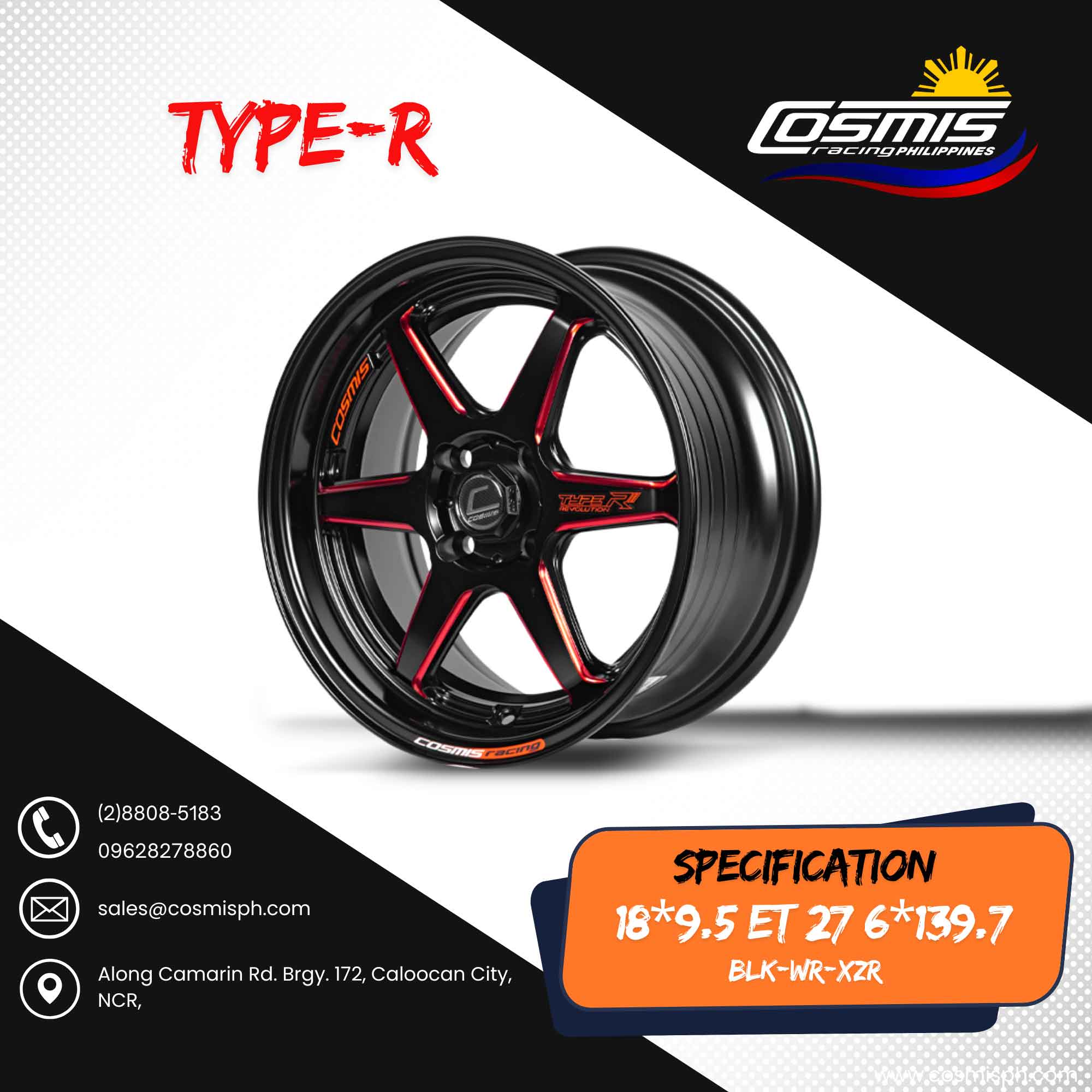 COSMIS TYPE-R 18*9.5 et27 6*139.7 (BLK-WR-XZR) 1pc – Cosmis Philippines